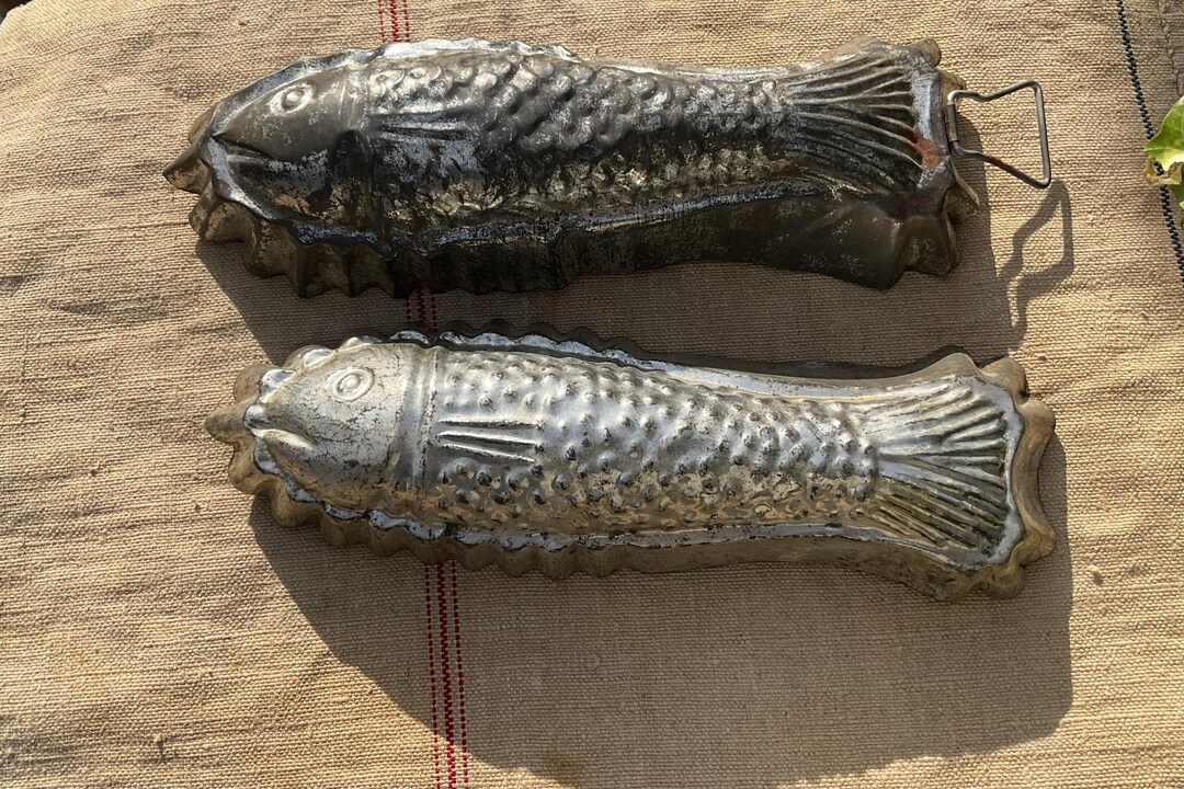 French Vintage 2 Mold in Metal, Fish Shape, Kitchen Deco, Twice Metal ...