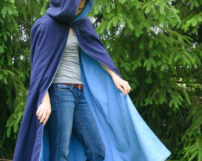 Navy/light Blue Reversible Hooded Cloak - Flannel - Etsy