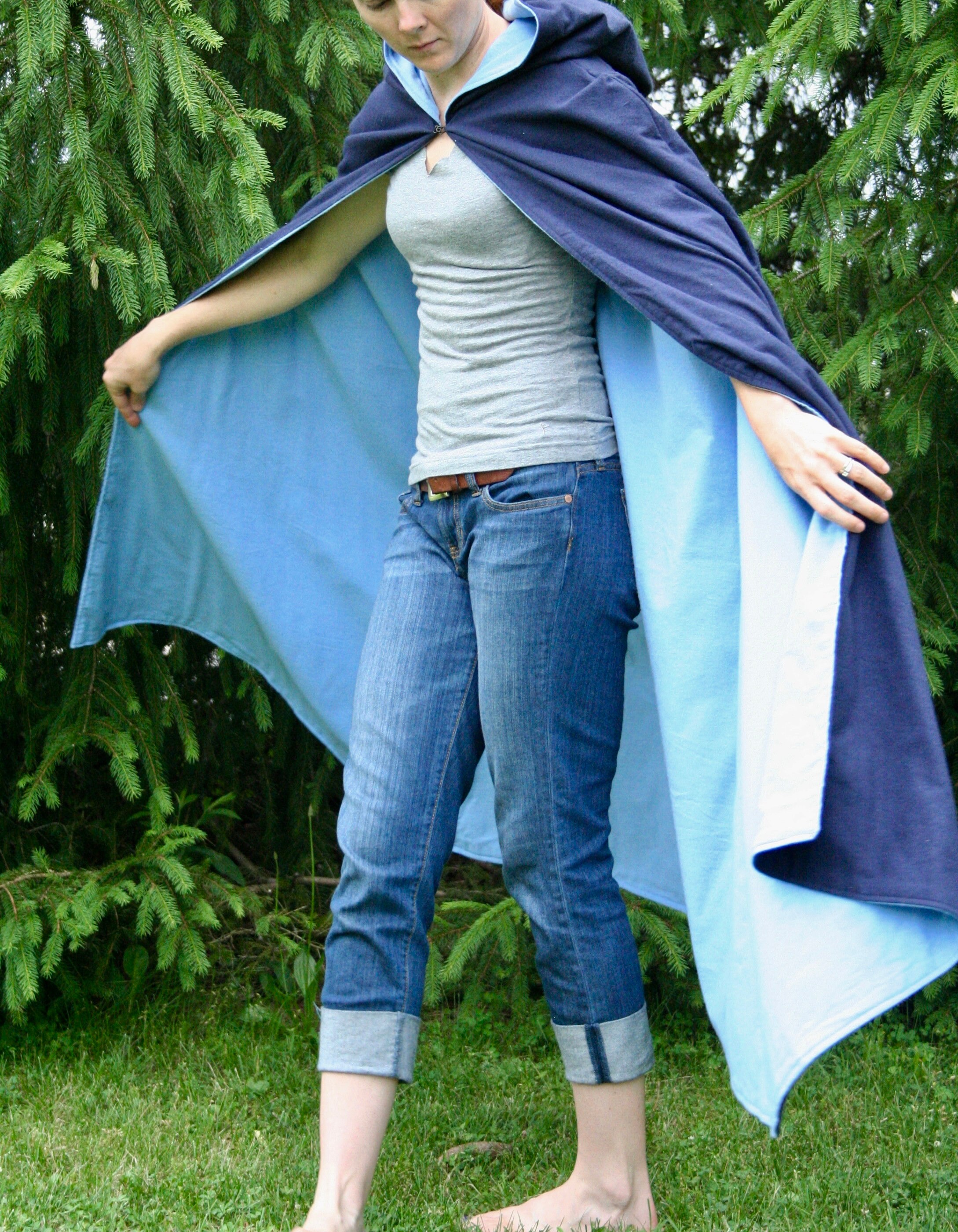 Navy/light Blue Reversible Hooded Cloak Flannel | Etsy