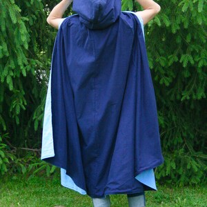 Navy/light Blue Reversible Hooded Cloak Flannel - Etsy