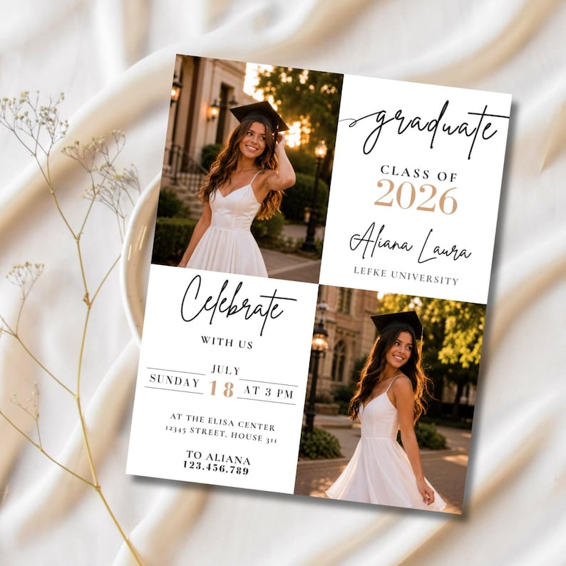 Editable Graduation Invitation Template, Class of 2026 Photo Grad ...