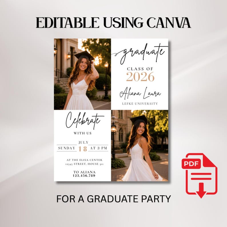 Editable Graduation Invitation Template, Class of 2026 Photo Grad ...