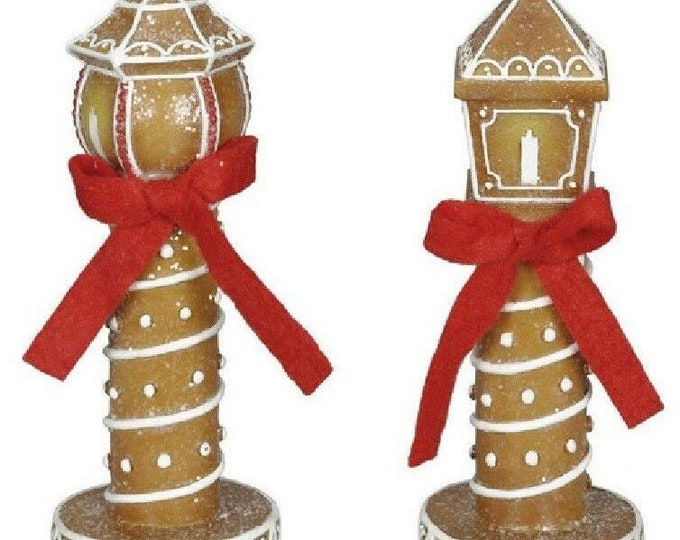 Set of 2 Sugared Gingerbread Cookie LAMP POST Candy Christmas Village ...