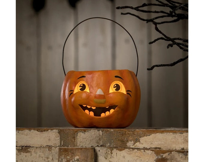 Bethany Lowe Halloween Paper Mache Happy Candy Corn Nose Pumpkin Bucket ...