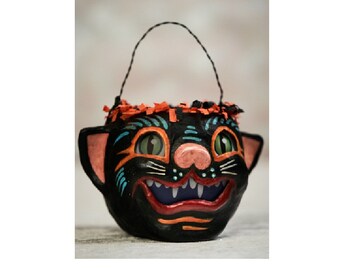 Halloween Vintage-style Paper Mache Cat Buckets: magic - Etsy