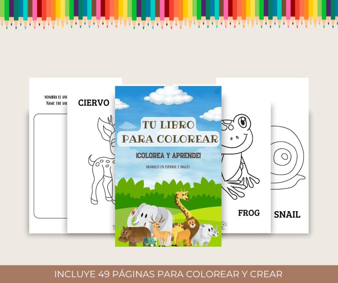Animal Coloring Book in Spanish and English · 49 Pages · Volume 1 - Etsy