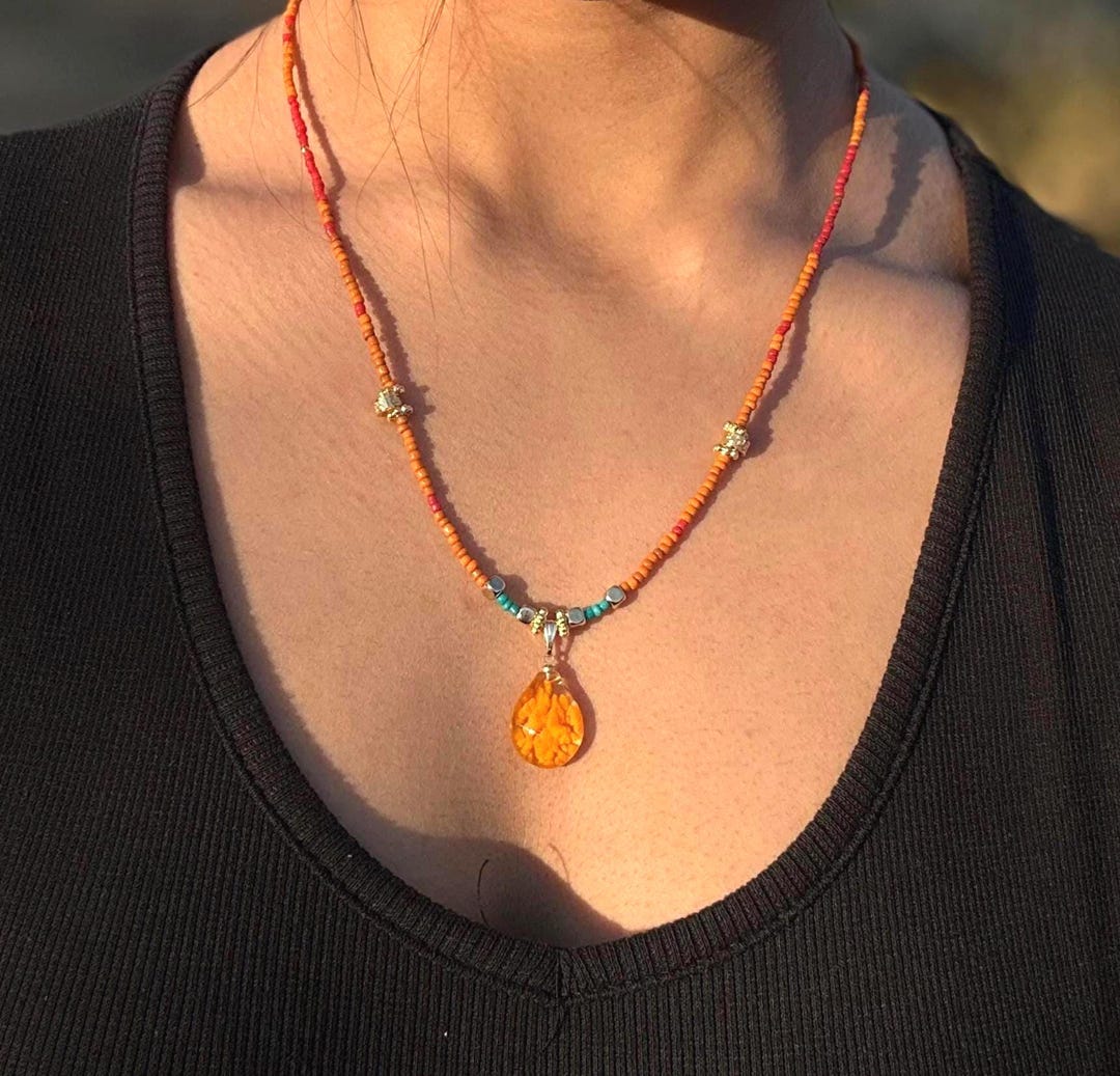 Orange Murano Glass Charm Vintage Inspired Necklace With Recycled Java ...