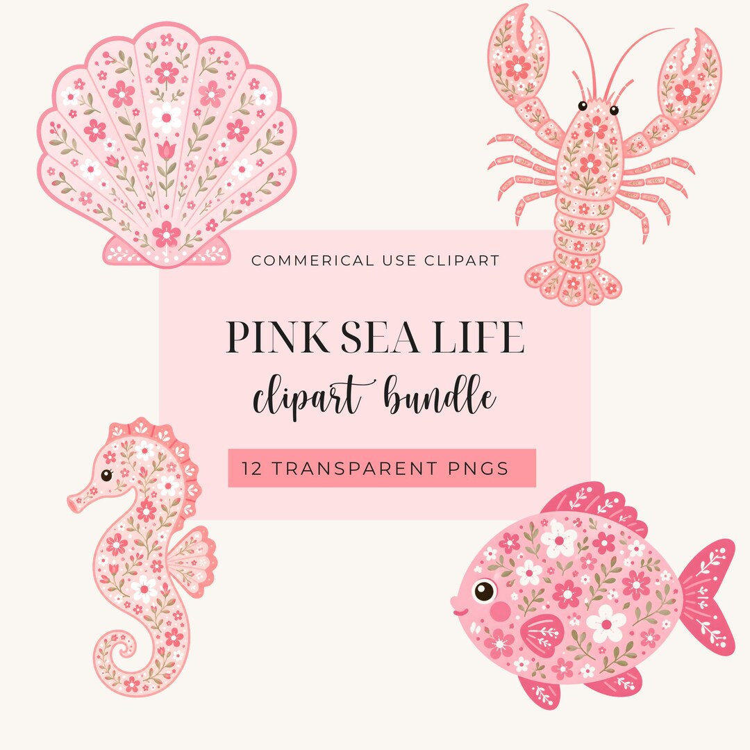 Sea Life Clipart PNG, Pink Clip Art, Summer Scrapbook Graphics - Etsy