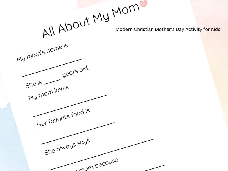 Christian Mother’s Day Printable for Kids, All About My Mom Worksheet ...
