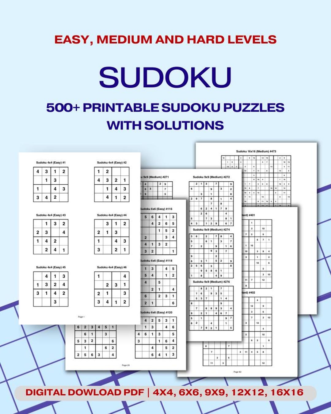 Printable Sudoku Puzzle Bundle | 500+ Puzzles, Multiple Sizes (digital ...