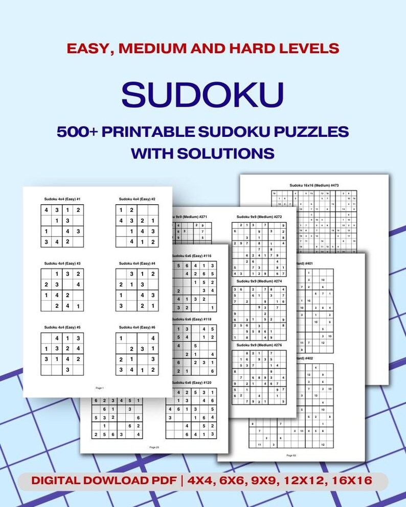 Printable Sudoku Puzzle Bundle | 500+ Puzzles, Multiple Sizes (digital ...