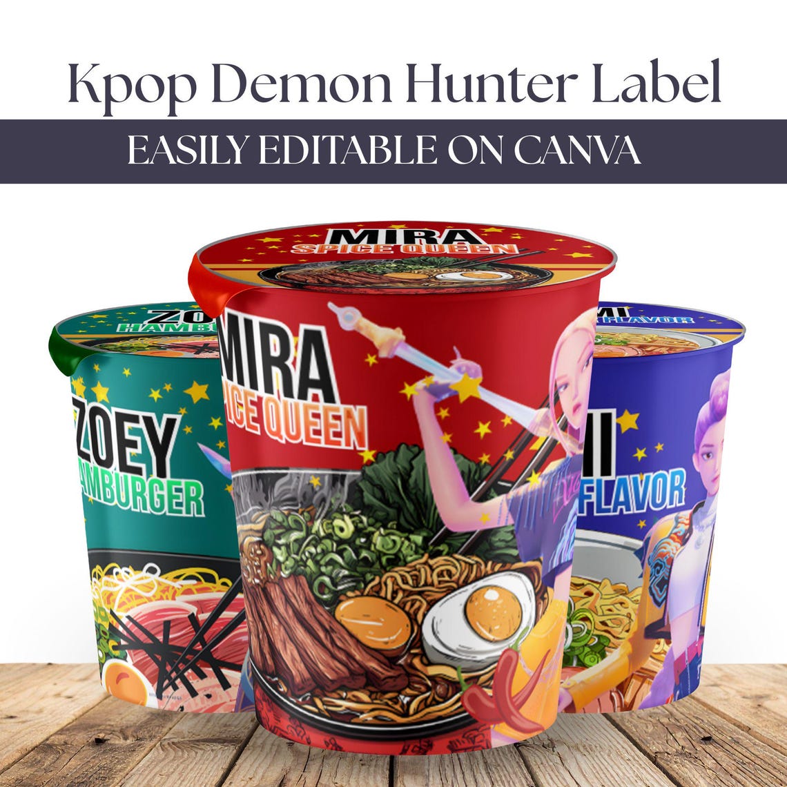 Kpop Demon Hunters Cup Noodle Labels, Anime Cosplay Party Decor ...