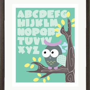 Owl ABC Children's Wall Art Print 8x10 (green) - Etsy