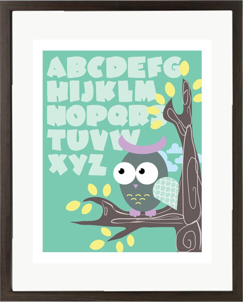 Owl ABC Children's Wall Art Print 8x10 (green) - Etsy