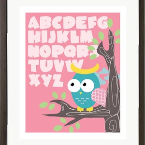 Owl ABC Children's Wall Art Print 8x10: Pink - Etsy