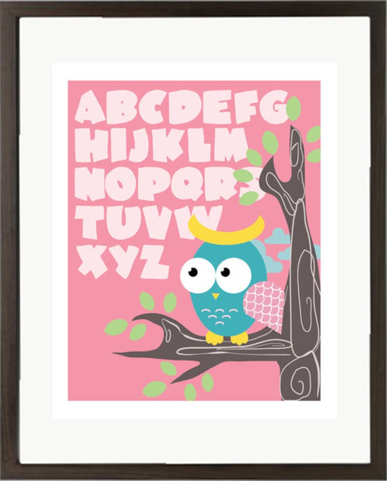 Owl ABC Children's Wall Art Print 8x10: Pink - Etsy