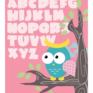 Owl ABC Children's Wall Art Print 8x10: Pink - Etsy
