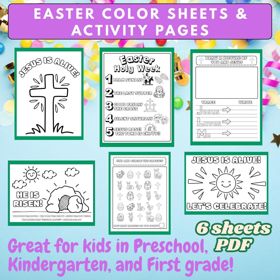 Preschool and Kindergarten Easter Digital Color Sheets and Activity ...