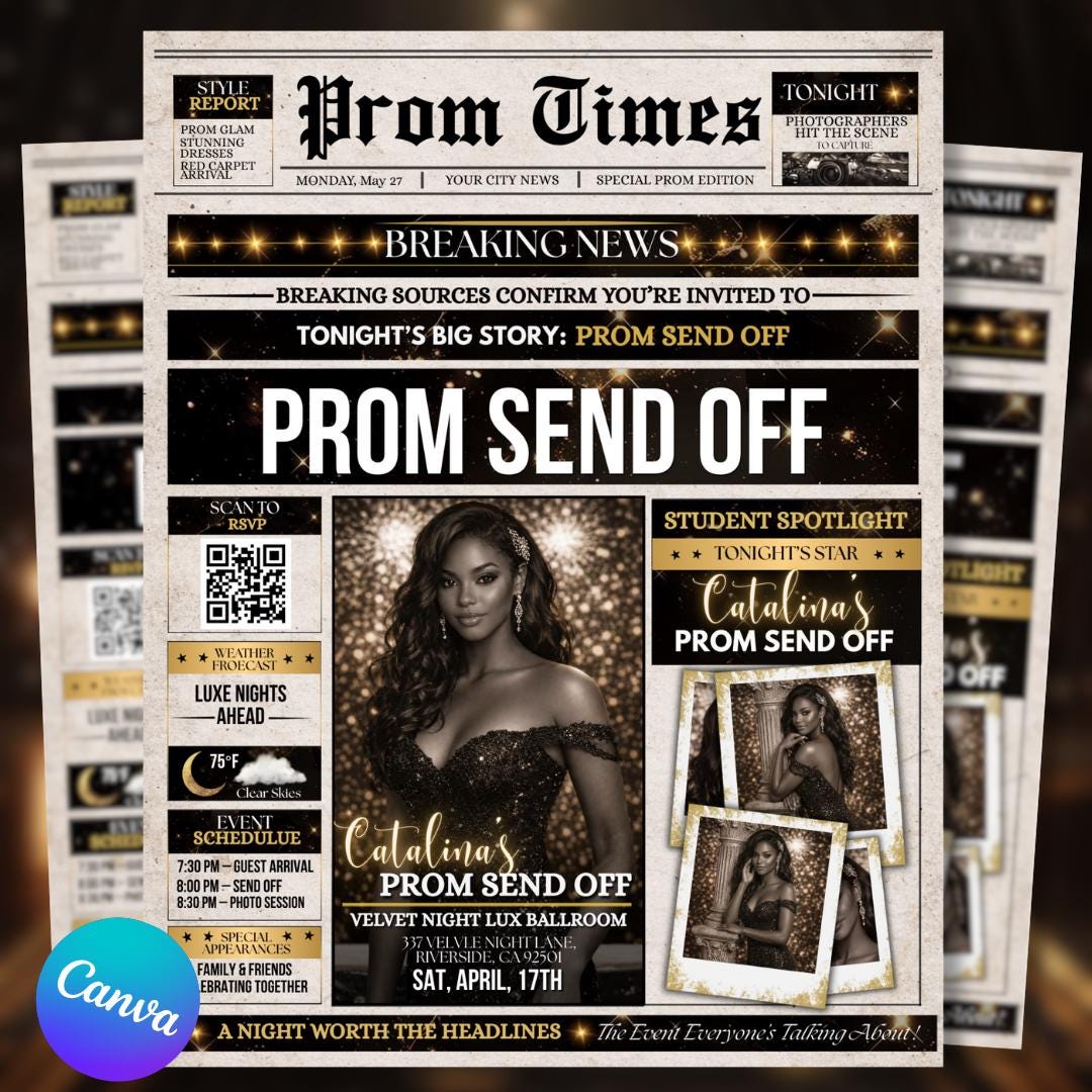 Newspaper Prom Invitation, Black White Pre-prom Send off Prom Night ...