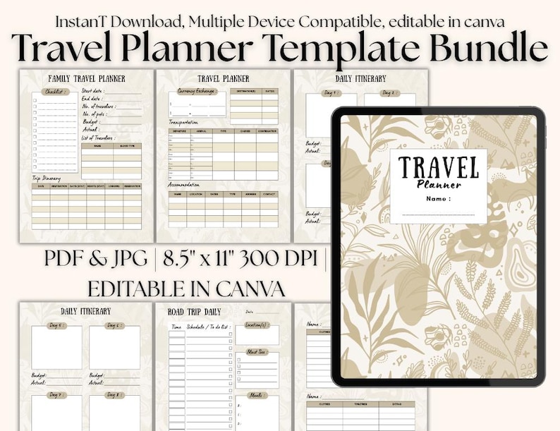 Travel Planner Template Bundle, Editable Trip Planner Templates ...