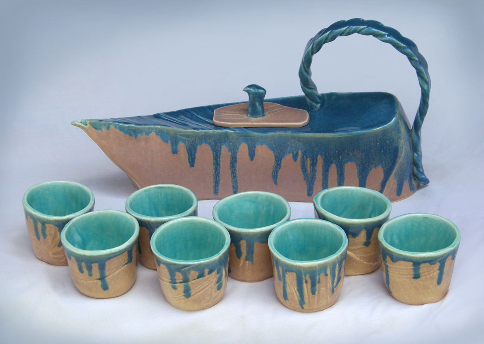 Handbuilt Ceramic Teapot Set With Eight Teacups - Etsy