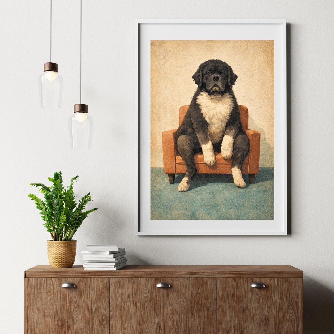 Funny Newfoundland Couch Dog Printable Wall Art – Vintage Newfie Poster ...