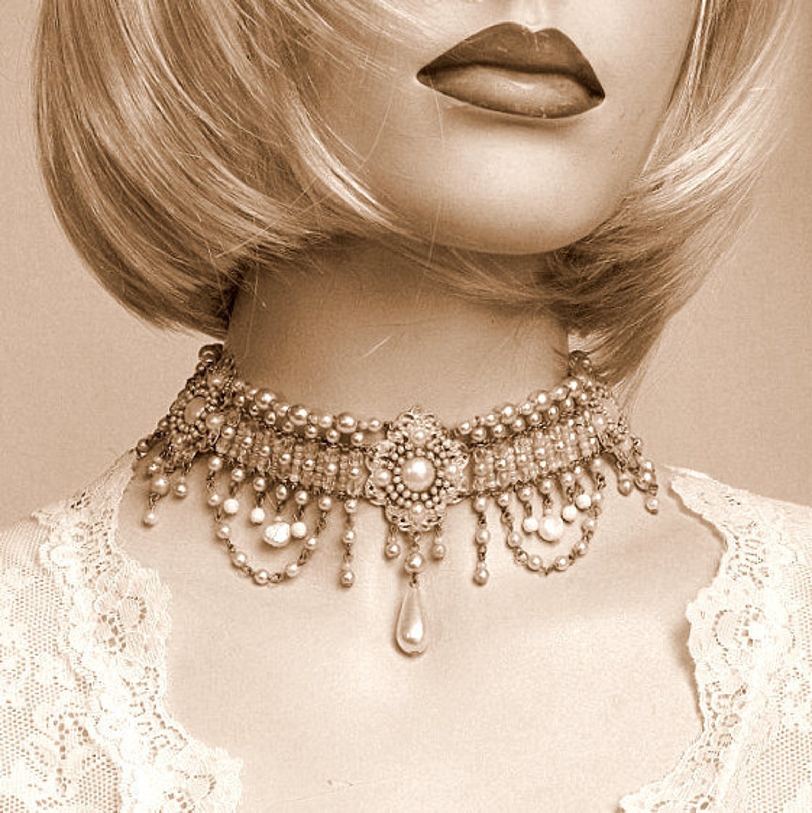 Bridal Necklace Victorian Choker Wedding Necklace Vintage - Etsy