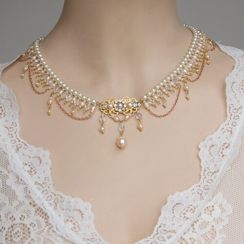 Bridal Necklace Pearls Vintage Statement Necklace Flower Pearl Etsy