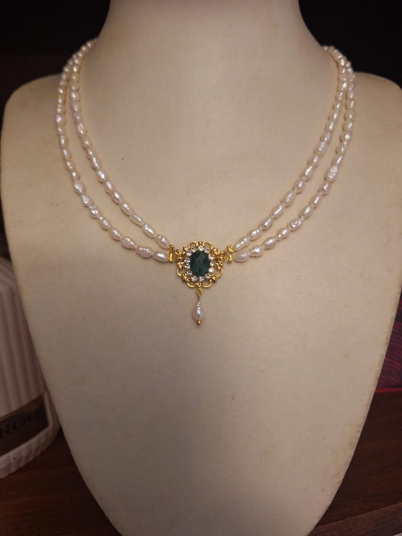 Emerald Pearl Bridal Necklace: Real Authentic Pearls Real Emerald ...
