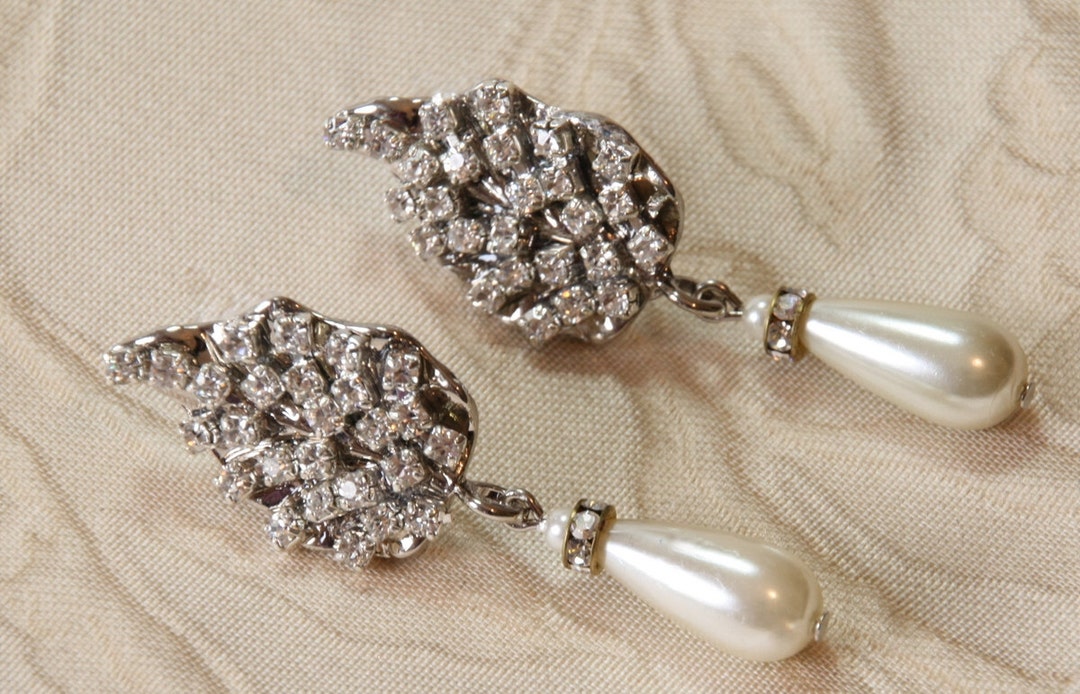 Bridal Rhinestone Earrings,wedding Earrings,drop Pearl Earrings,vintage ...
