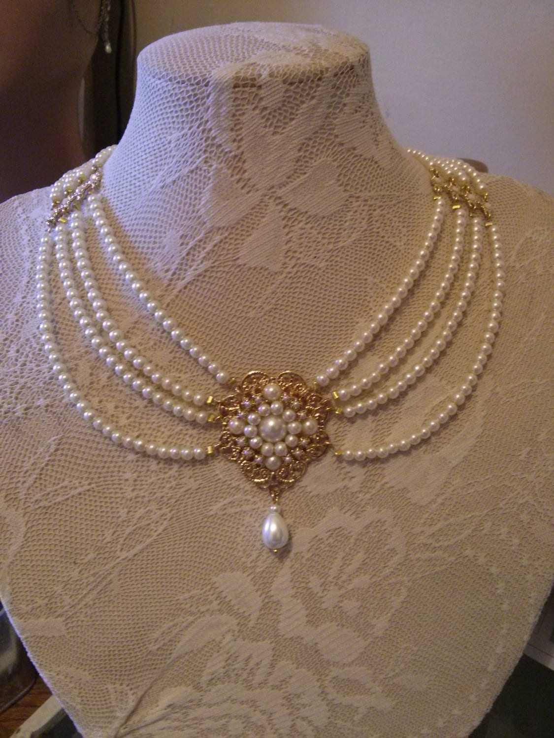 Bridal Pearl Necklace Pearls Gold Bride Choker Bride Necklace