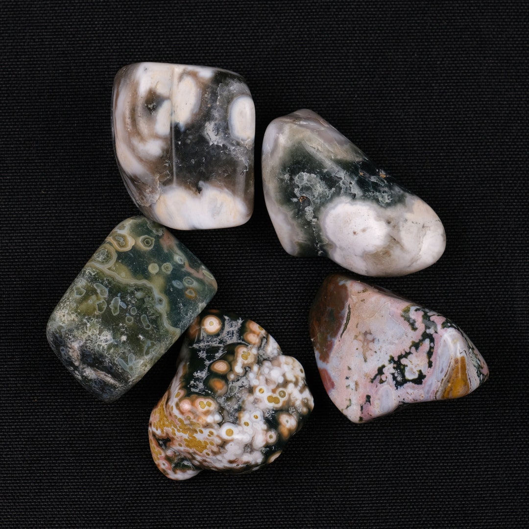 Mixed Vein Natural Marovato Ocean Jasper Stone Tumbles - Lots of Orbs, Lots of Color! 5 Pieces ...