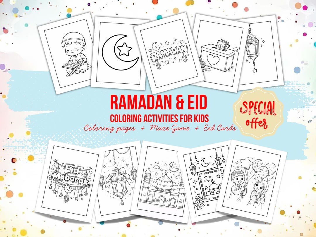 Ramadan Eid Coloring Pages Bundle, Islamic Activities, Kids Maze Game ...