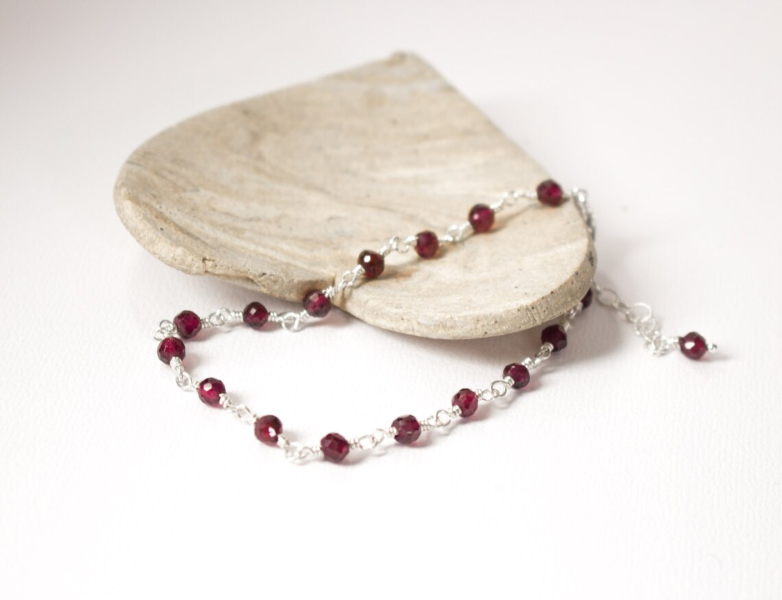 Garnet Bracelet or Anklet , Garnet Sterling Silver Bracelet , Natural ...