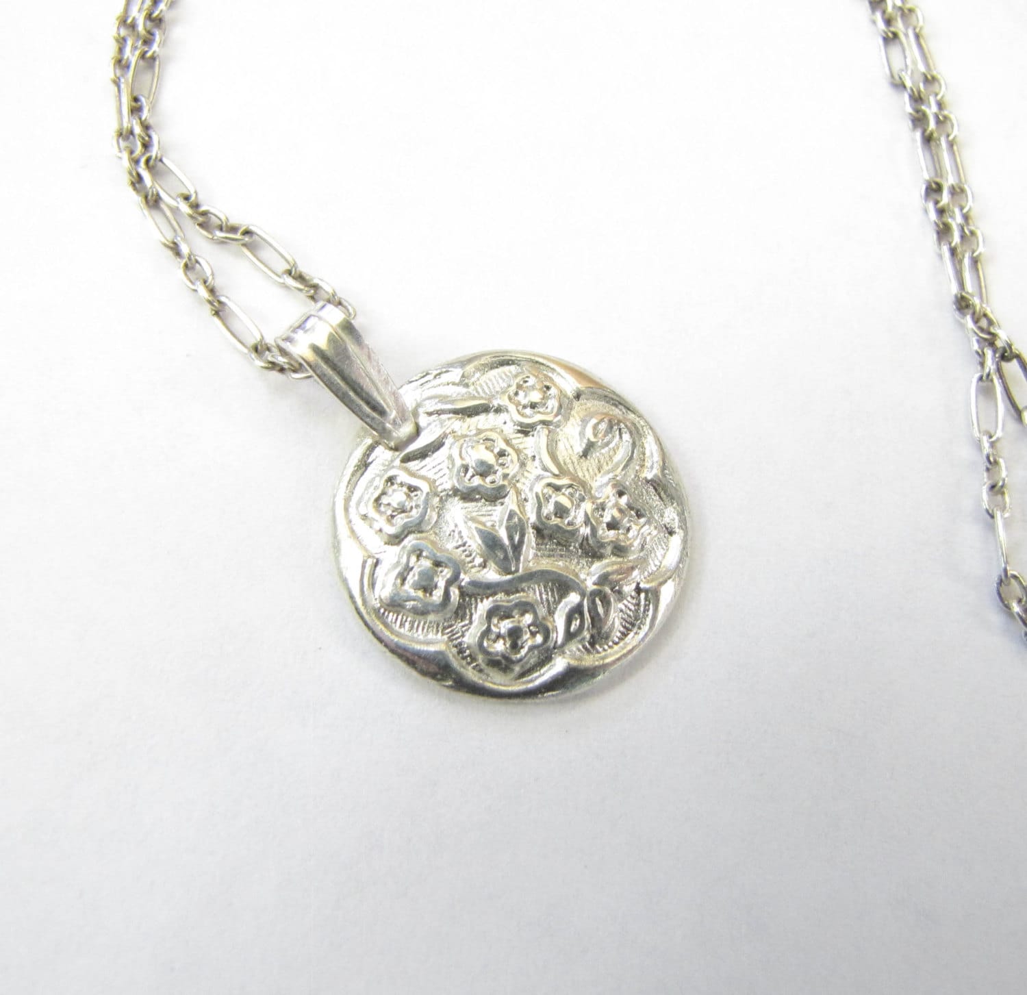 Flower Fine Silver Necklace , Pure Silver Floral Pendant , Flower ...
