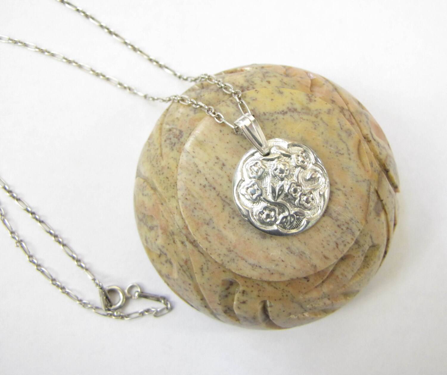 Flower Fine Silver Necklace , Pure Silver Floral Pendant , Flower ...