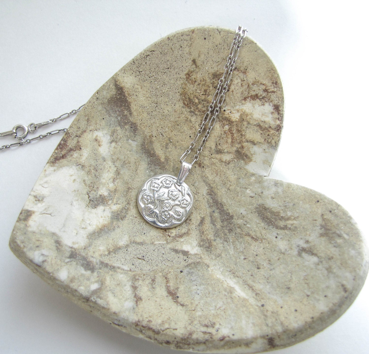 Flower Fine Silver Necklace , Pure Silver Floral Pendant , Flower ...