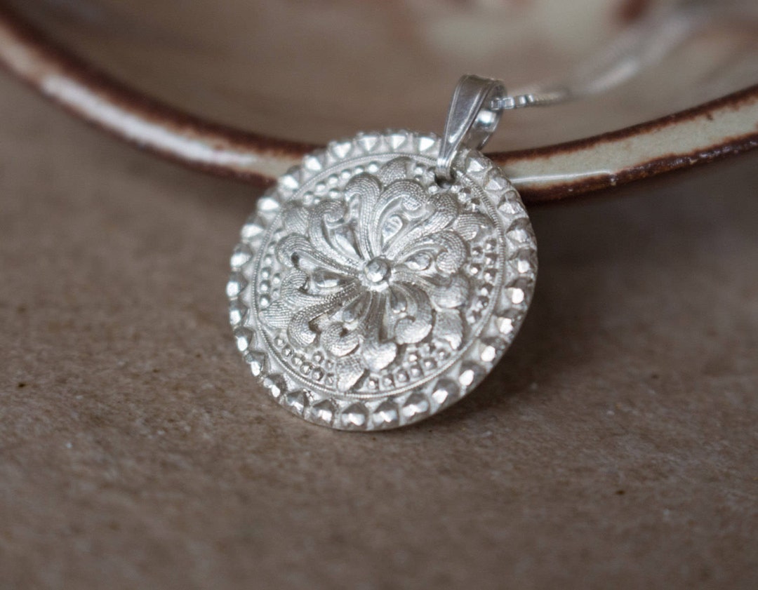 PMC Pendant Medallion , Flower Silver Pendant , Pure Silver Flower ...