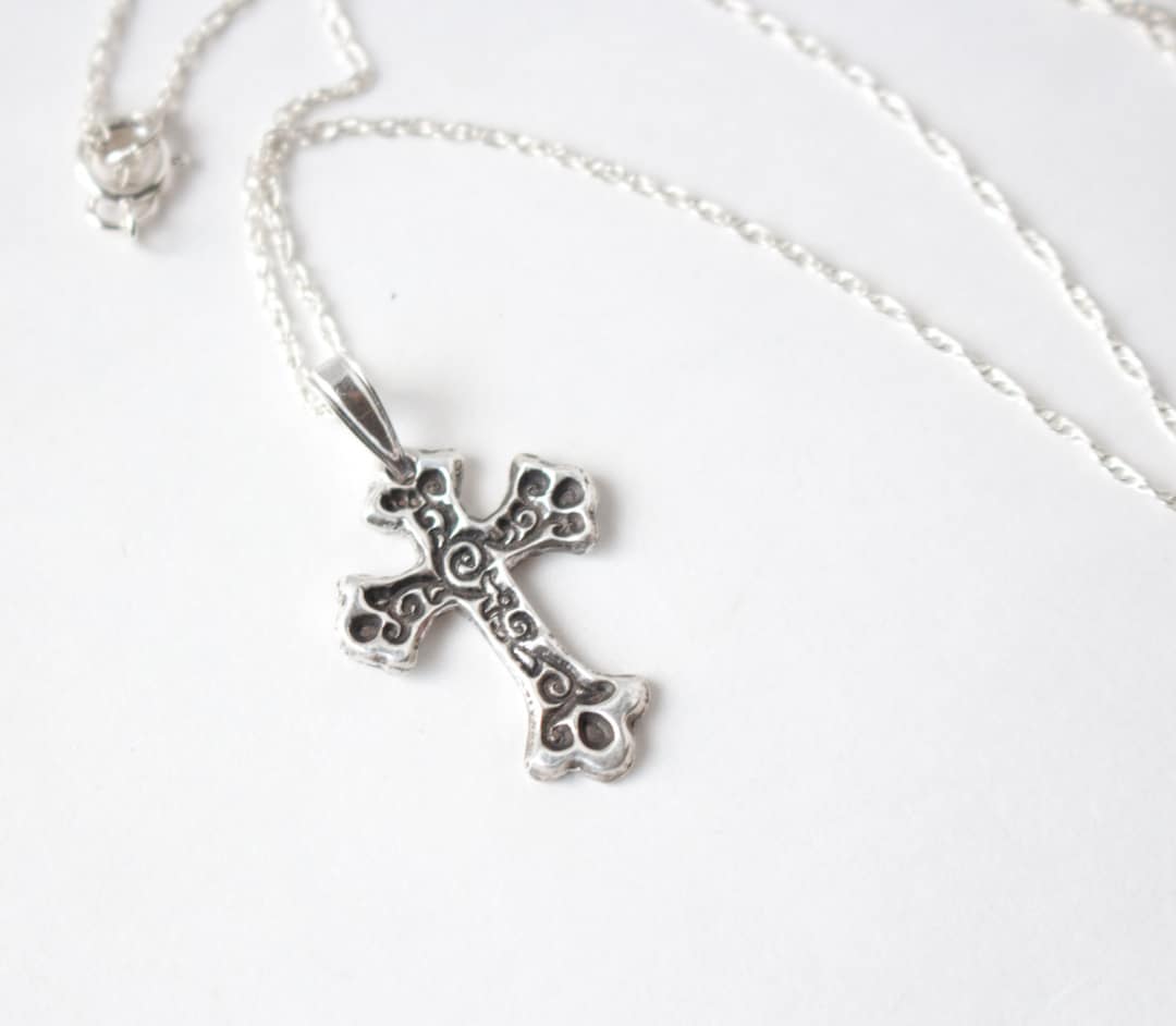 Silver Cross Pendant , Ornated Silver Cross , Pure Silver Cross , Fine ...