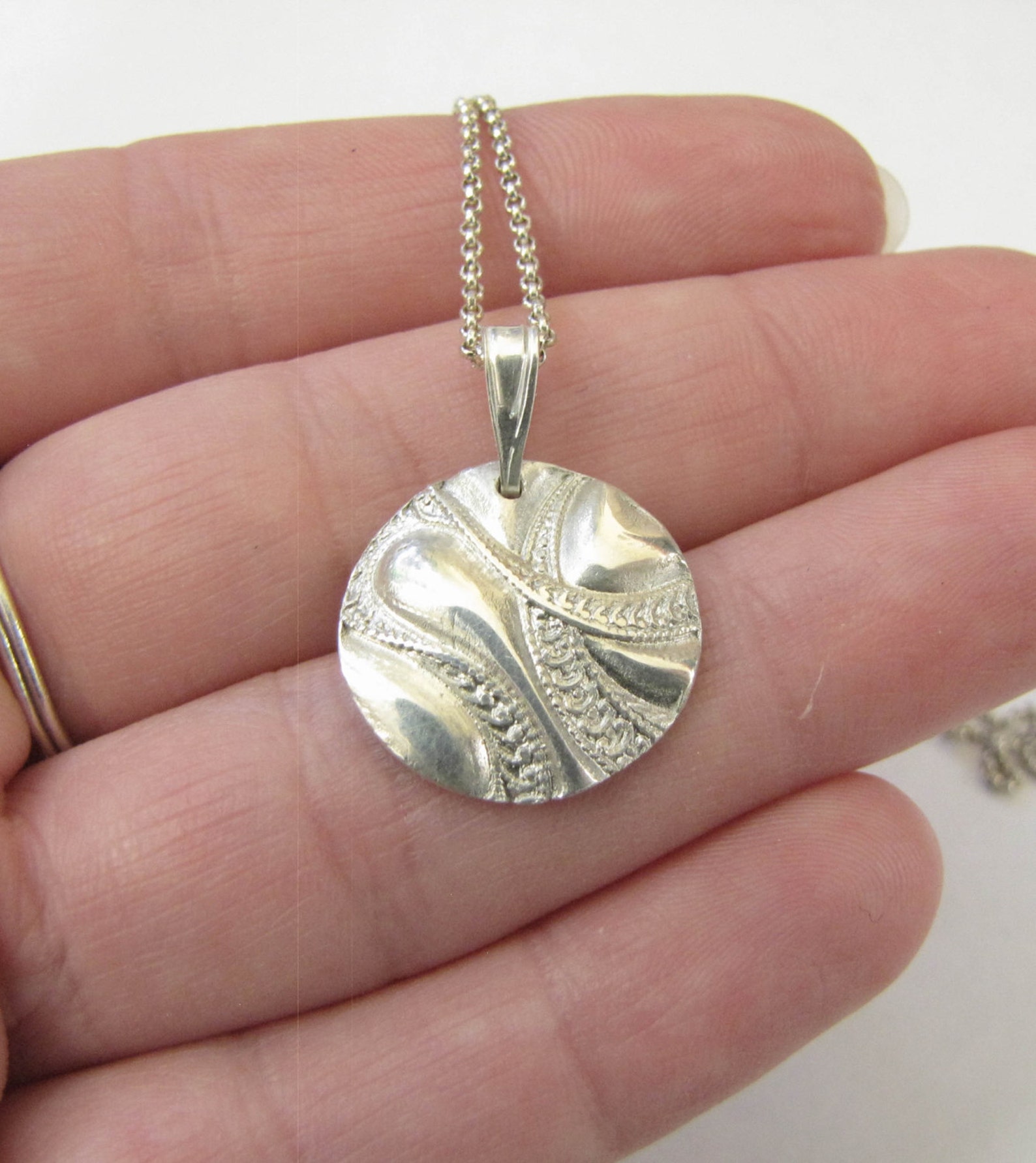 PMC Pendant , Wave Necklace , Minimalist Pendant , Fine Silver Necklace ...