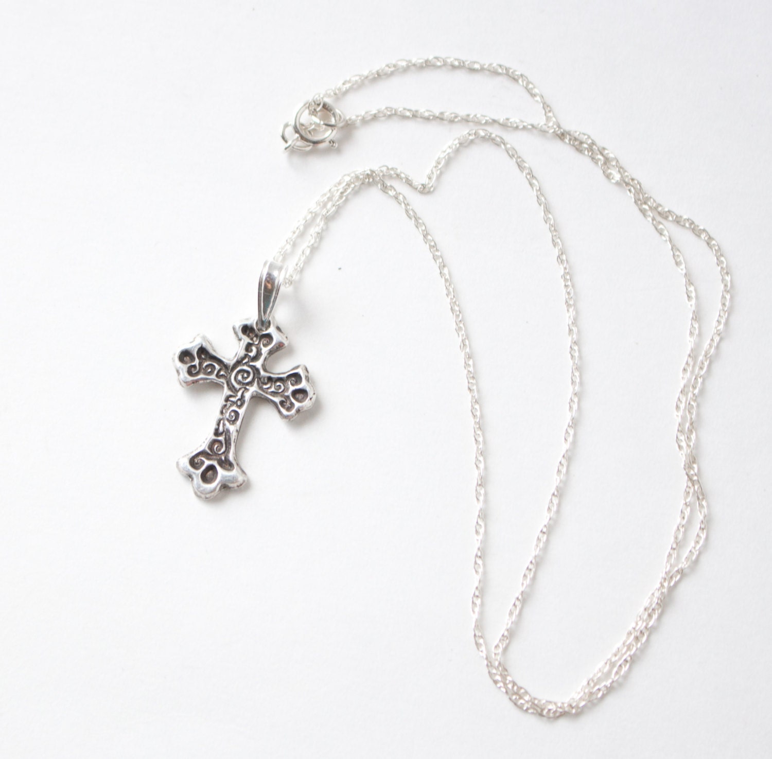 Silver Cross Pendant , Ornated Silver Cross , Pure Silver Cross , Fine ...