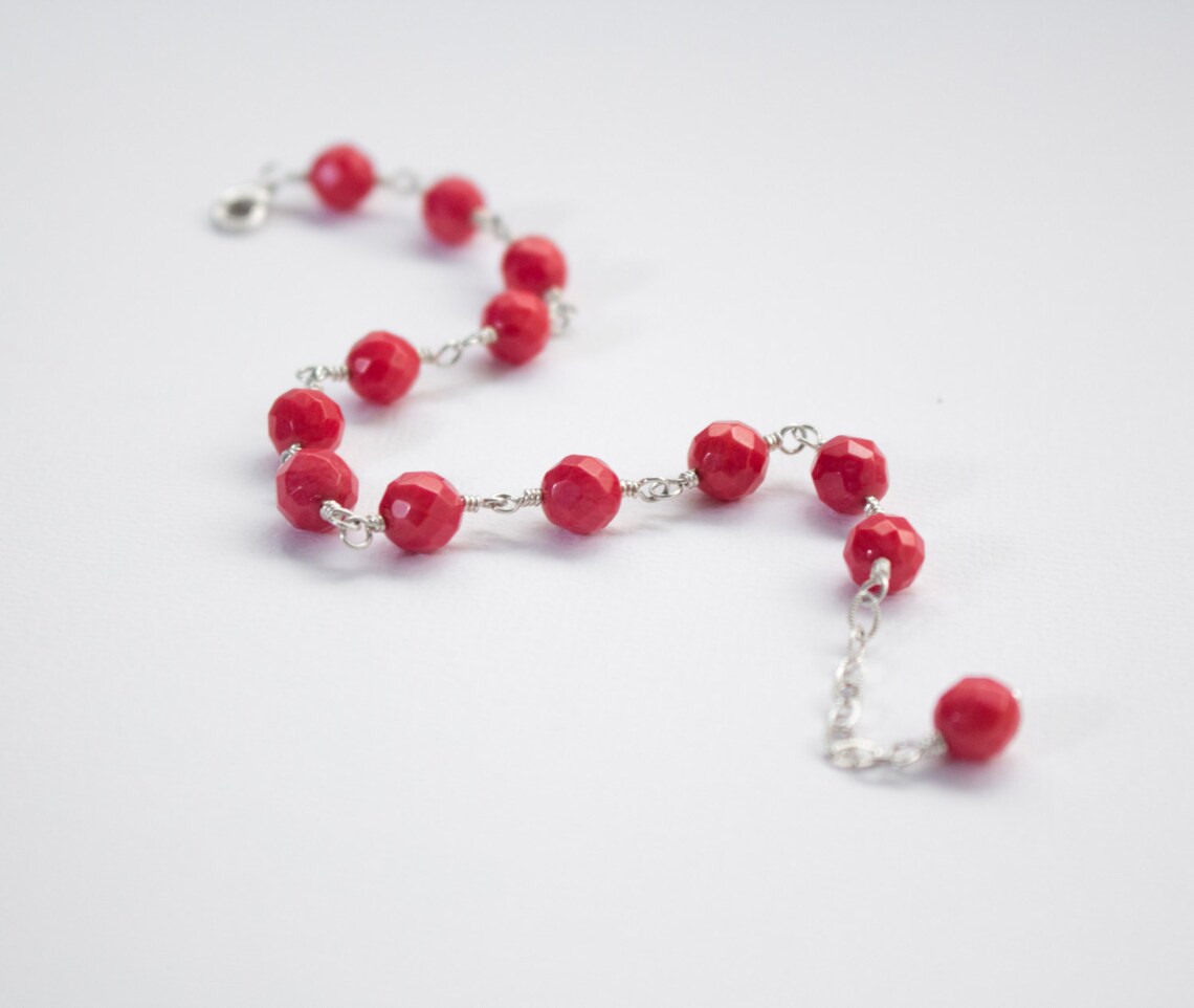 Red Coral Bracelet or Anklet Faceted Coral Sterling Silver - Etsy