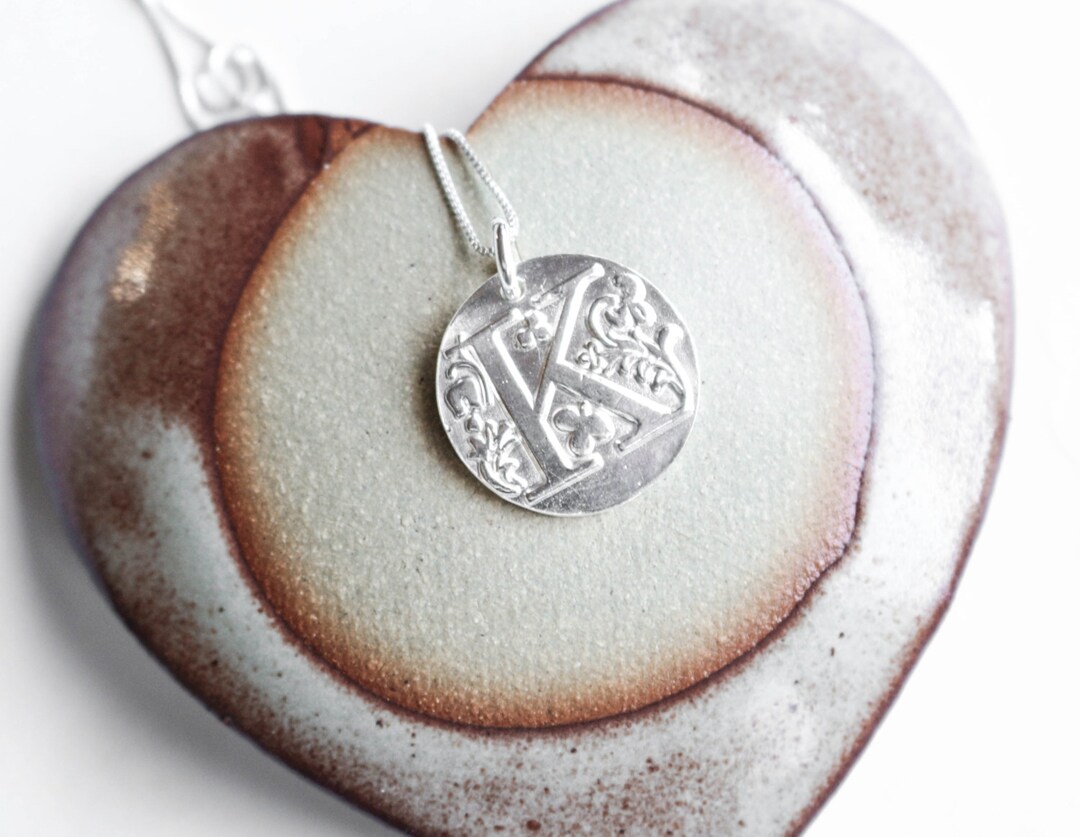 K Initial , Monogram Pendant , Initial Pendant , Initial Necklace , Wax ...