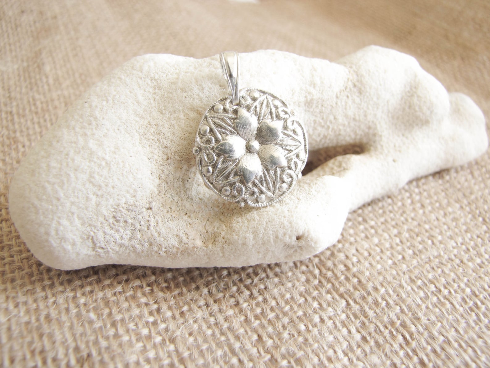 Silver Flower Pendant Fine Silver Floral Pendant Flower - Etsy