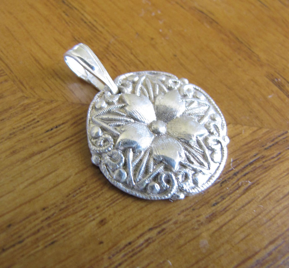 Silver Flower Pendant Fine Silver Floral Pendant Flower - Etsy