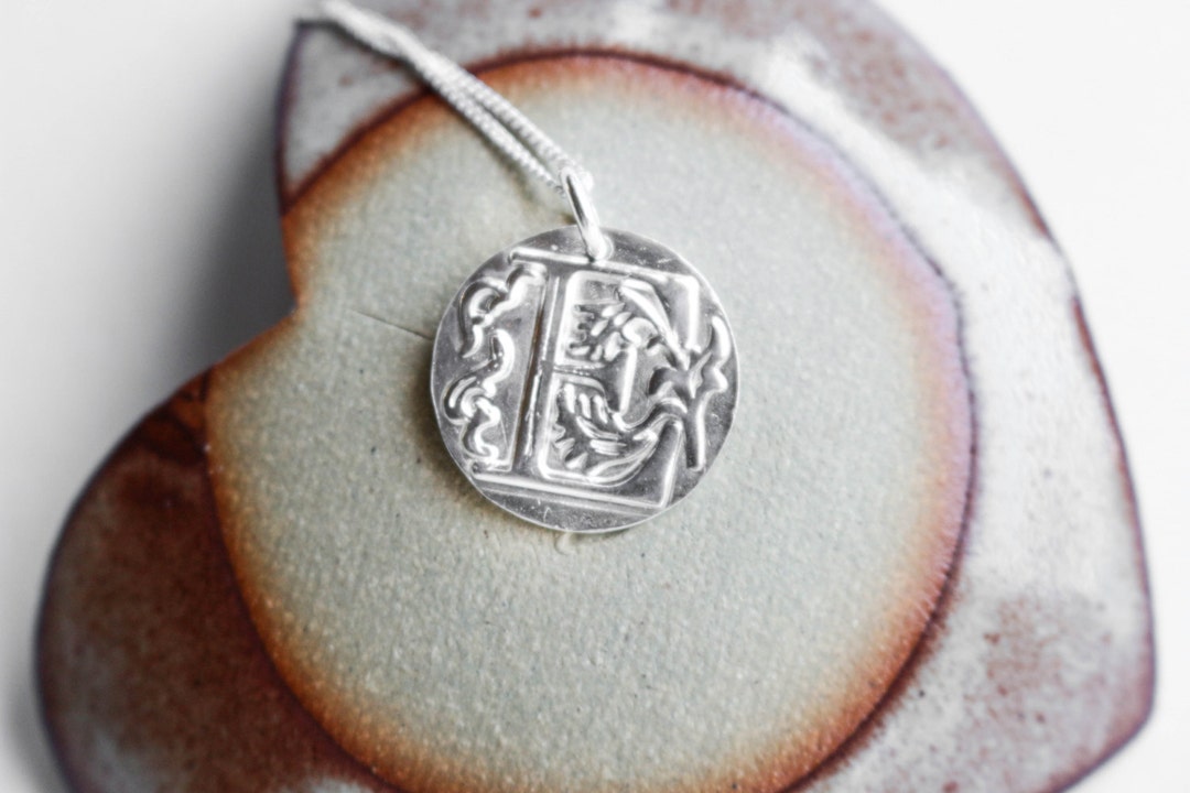 E Monogram Pendant PMC , E Initial Pendant , Metal Clay Jewelry ...