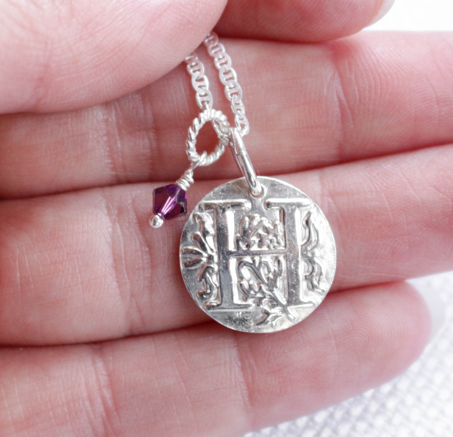 Birthstone Initial Necklace , Monogram Pendant PMC , Wax Seal Pendant ...