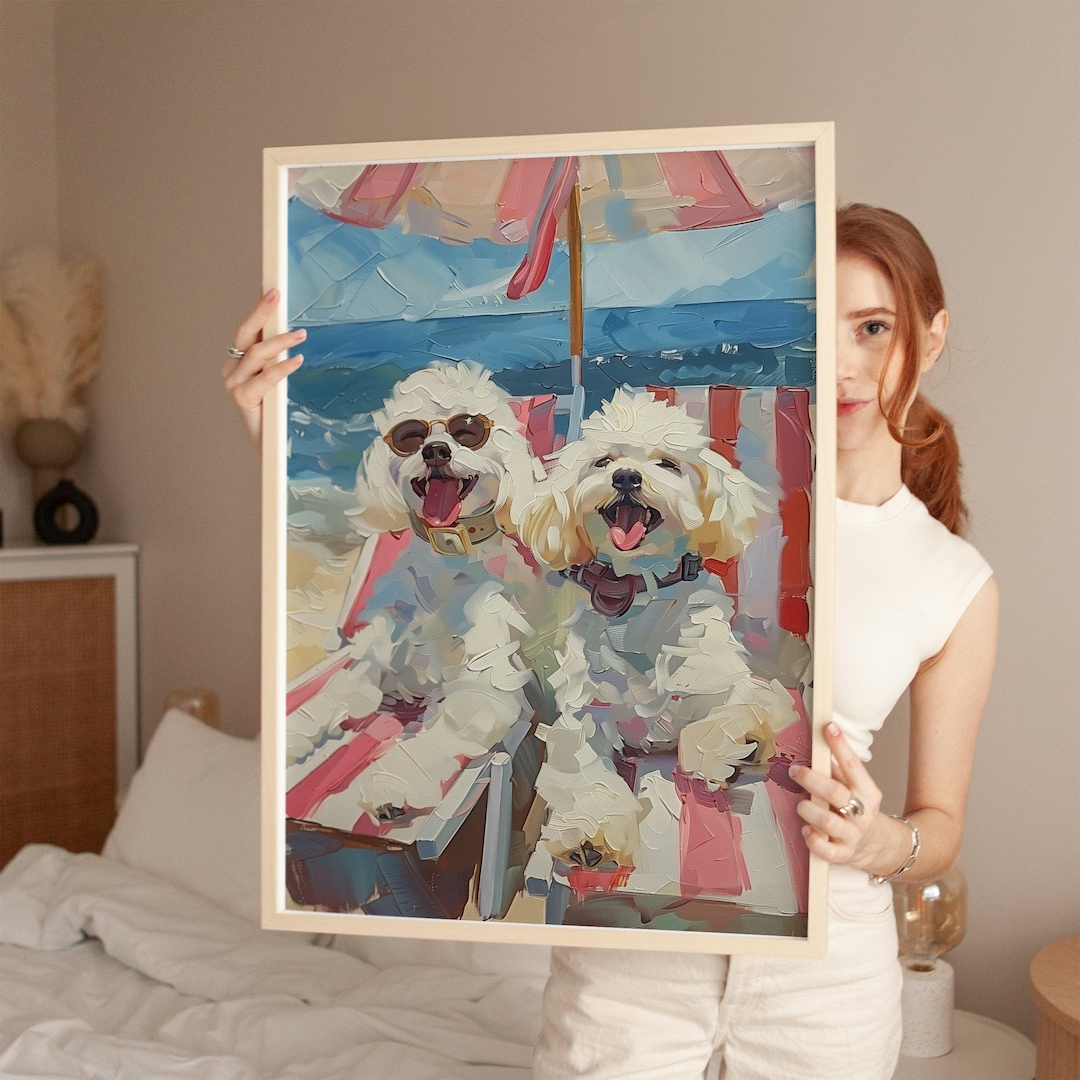 Coastal Smiling Dog Art Print Beach Puppy Wall Decor (digital Download ...