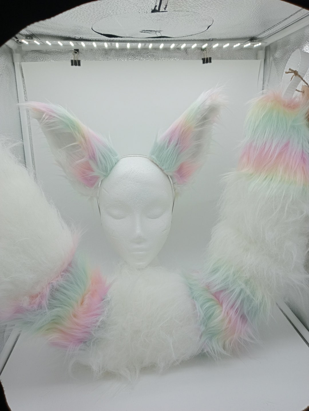 Cosplay Fox Ears and Tail Set, Pastel Rainbow With Megatail - Etsy