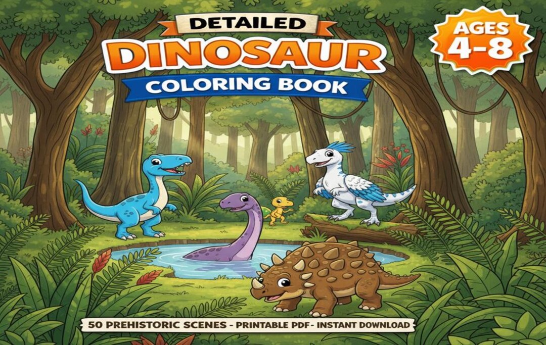 Printable Dinosaur Coloring Book for Kids 5-9 – 50 Detailed Dinosaurs ...
